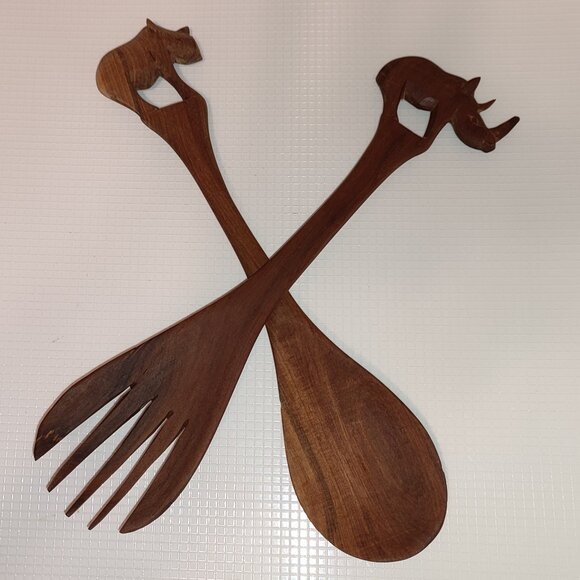 Vintage | Kitchen | African Ethnic Rhino Sculpted Spoon Fork Set ...